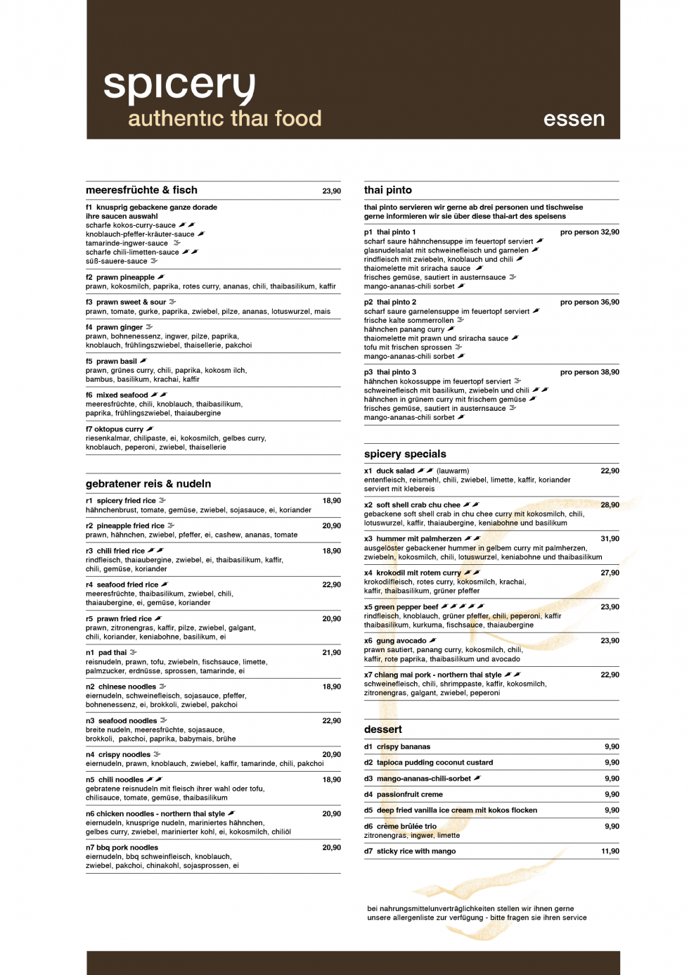 Speisekarte - spicery